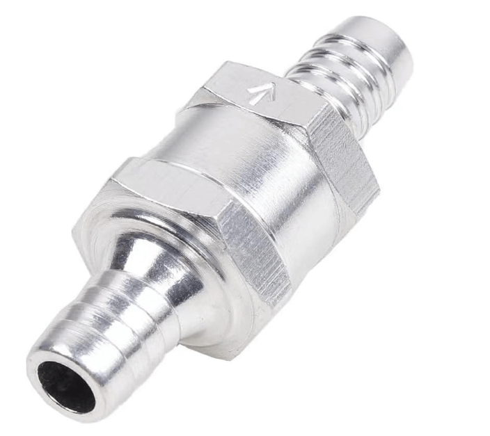Billet check valve, hex, with hose clamps | Force 10 Brakes